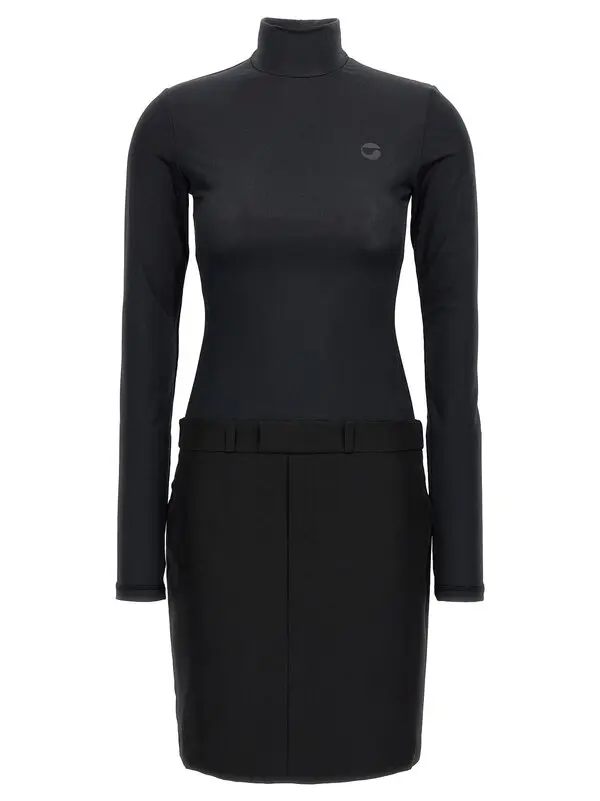 Coperni Hybrid Tech Fabric Sweater And Trompe L'oeil Skirt Dress - Black