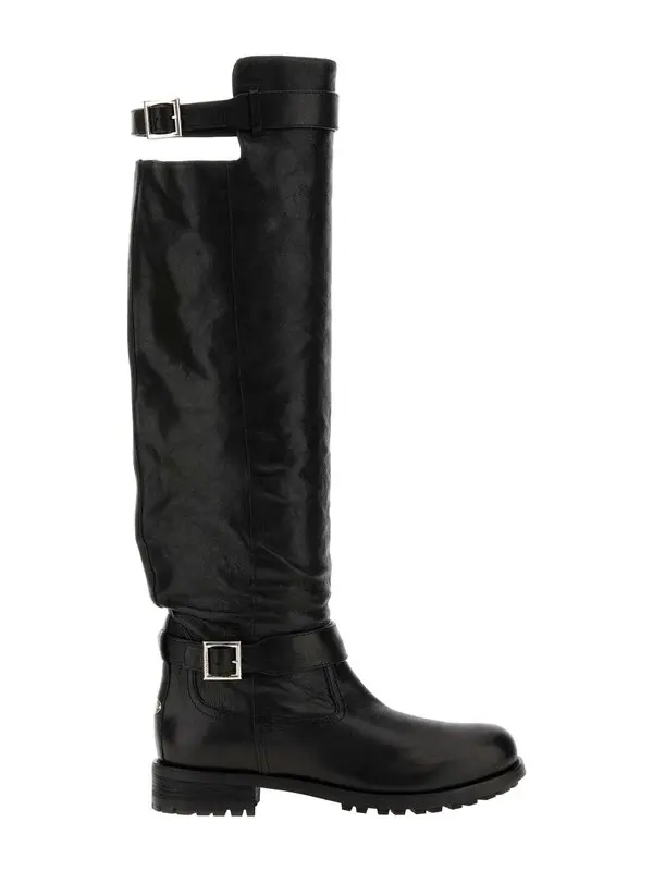 JIMMY CHOO Leather Biker Boots - Black
