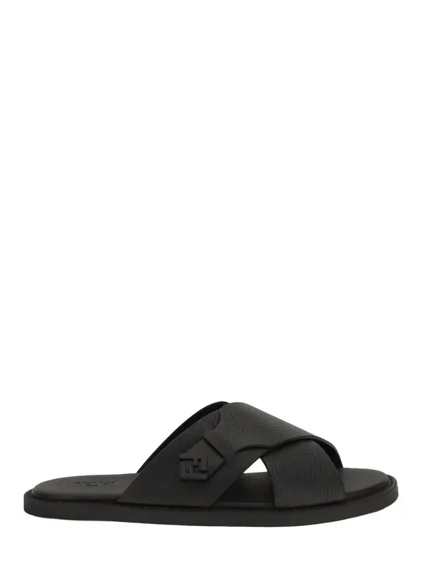Fendi Leather Slide Sandals - Black