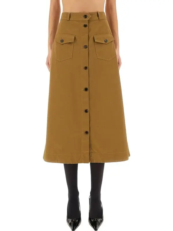 Saint Laurent Cotton Midi Skirt With Button Detailing - Cream
