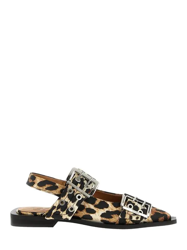 GANNI Leopard Satin Feminine Buckle' Slingback - Multicolor