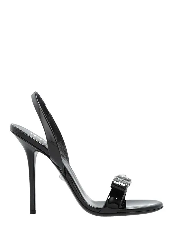 Versace Leather Sandals With Medusa Bow - Black