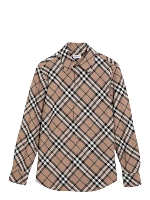 Burberry Check Pattern Wool Blend Shirt - Cream