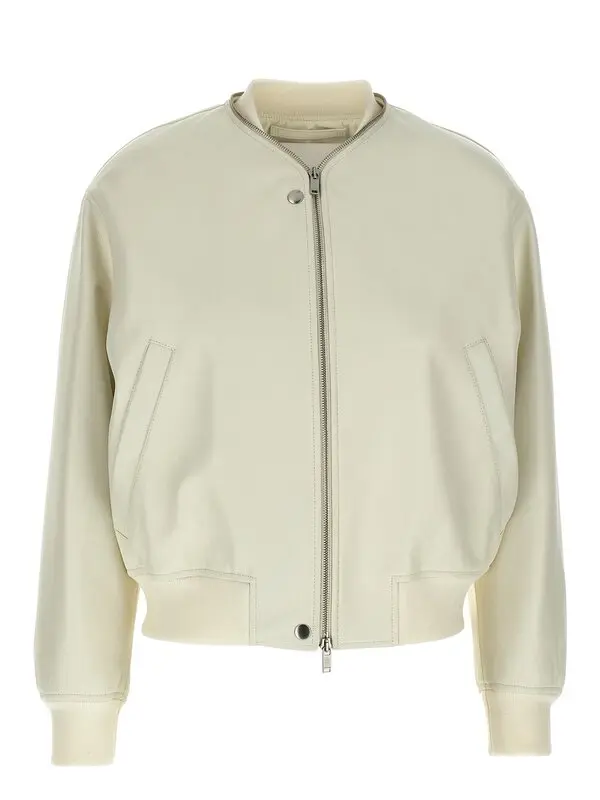 JIL SANDER Leather Bomber Jacket - White
