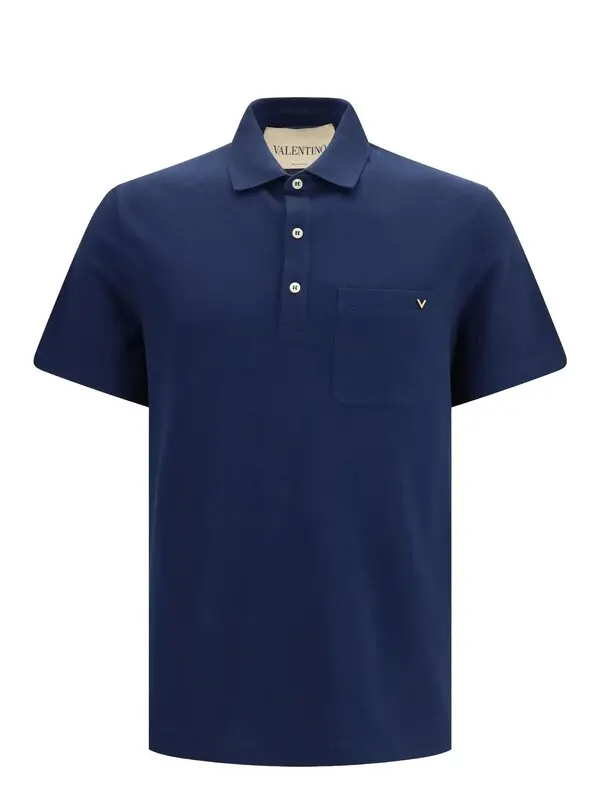 Valentino Garavani Cotton Piqué Polo With Vlogo - Blue