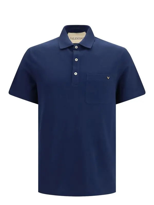 Valentino Garavani Cotton Piqué Polo With Vlogo - Blue