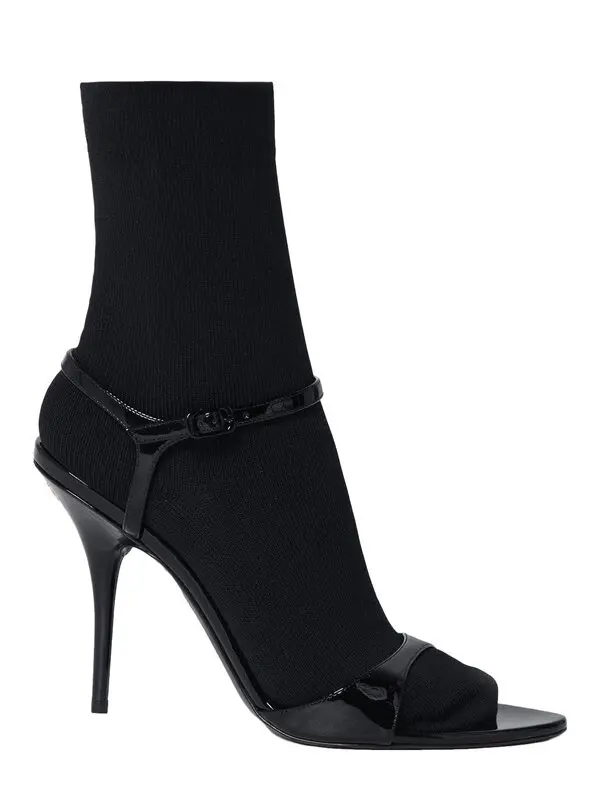 Balenciaga Avenue Sock Sandal In Patent Leather And Mesh - Black