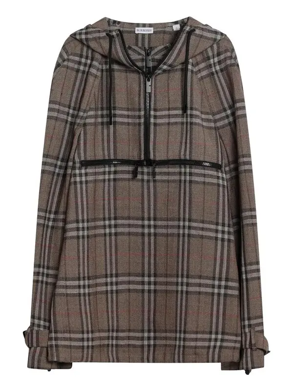 Burberry Half-zip Jacket With Check Pattern In Silk Blend - Brown