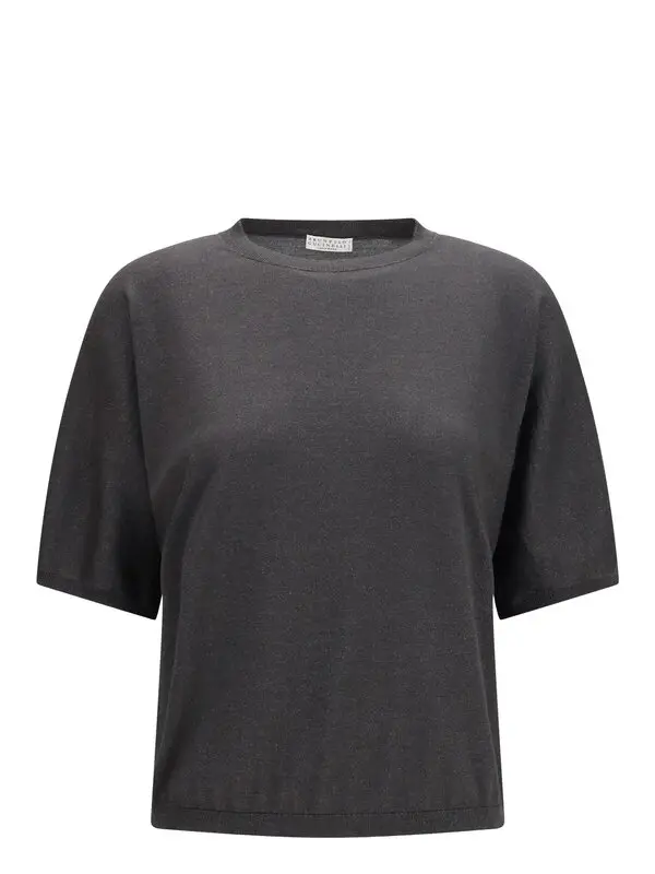 Brunello Cucinelli Short-sleeve Cashmere And Silk Sweater - Gray