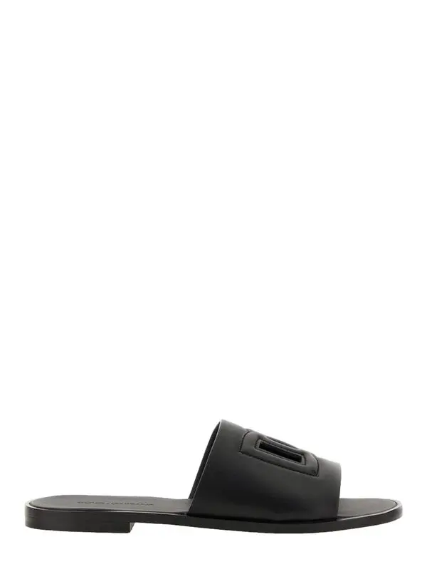 Dolce & Gabbana Logo Leather Sandals - Black