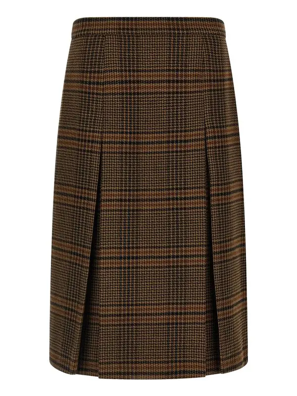 Saint Laurent Prince Of Wales Wool And Cashmere Midi Skirt - Brown