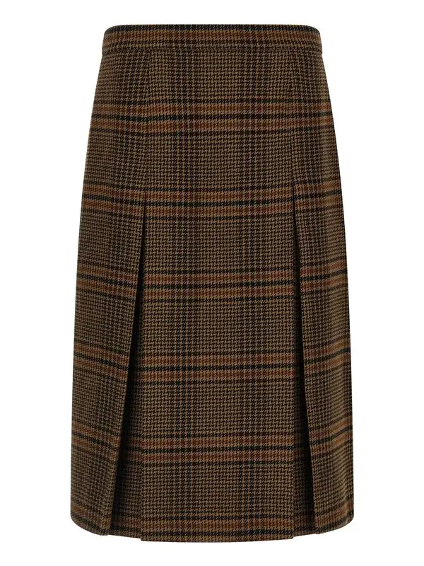 Saint Laurent Prince Of Wales Wool Midi Skirt - Brown
