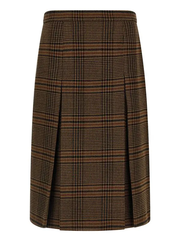 Saint Laurent Prince Of Wales Wool Midi Skirt - Brown
