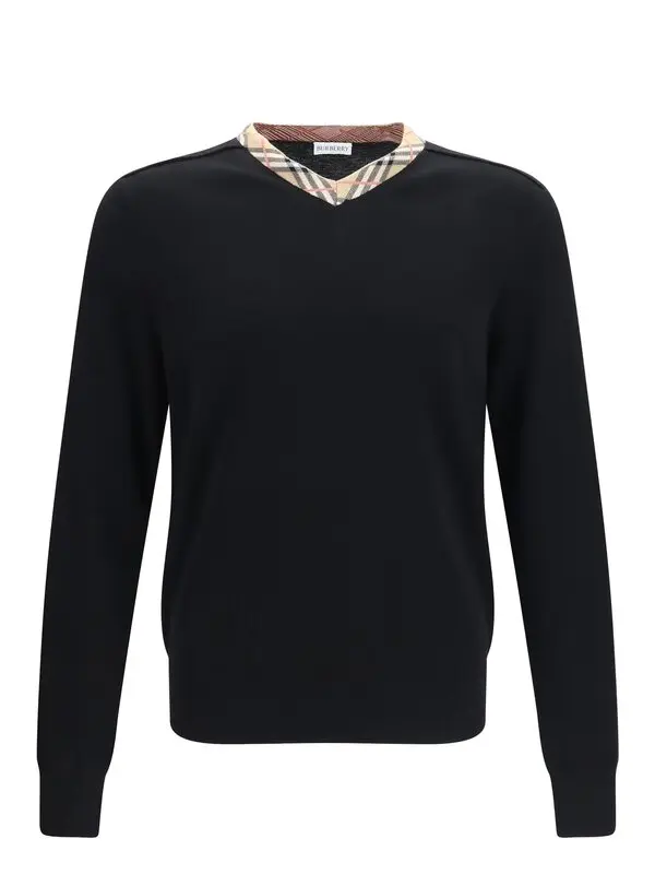 Burberry Check Trim Wool Sweater - Black