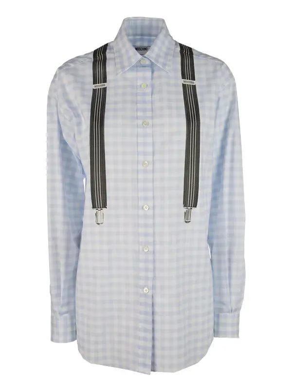 Moschino Gingham Check Button Up Shirt With Attached Suspenders - Multicolor