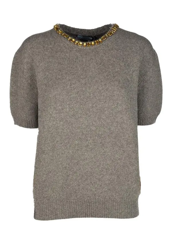 Prada Short Sleeve Gem-embellished Knitwear - Multicolor