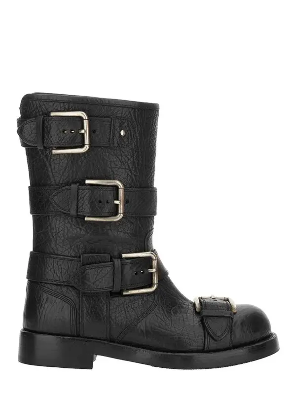 Dolce & Gabbana Leather Boot With Buckles - Black
