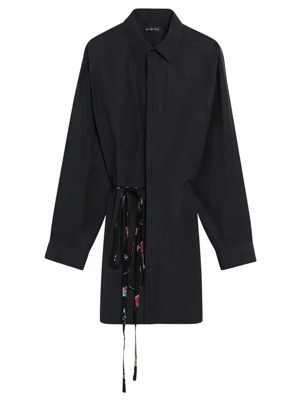 Balenciaga Short Dress With Floral Waist Belt - Black