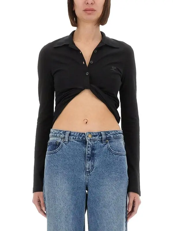COURREGES Cropped Twist Polo Shirt - Black