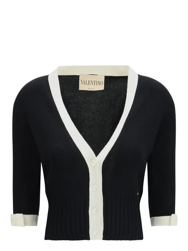 Valentino Garavani Bicolor V-neck Cardigan - Black