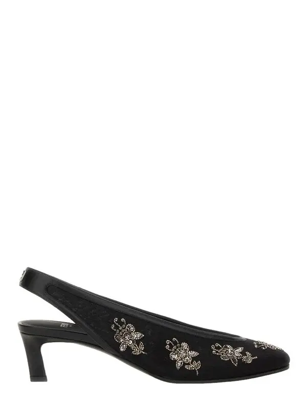 Fendi Embroidered Slingback - Black