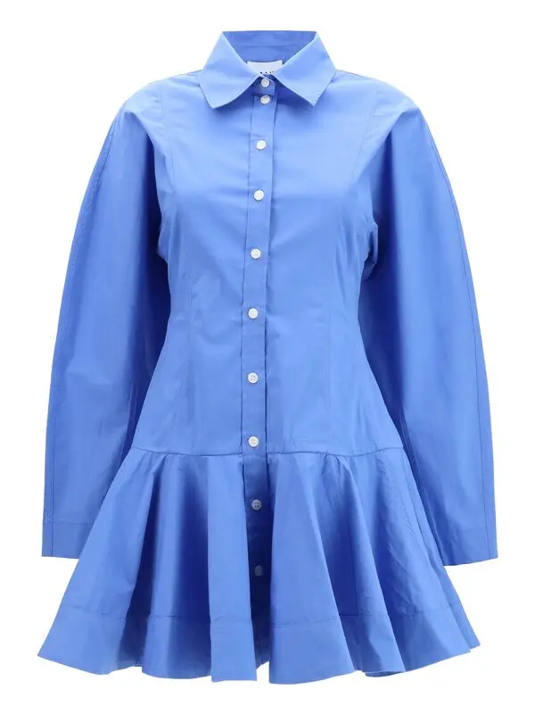 GANNI Cotton Shirt Dress With Balloon Skirt - Blue