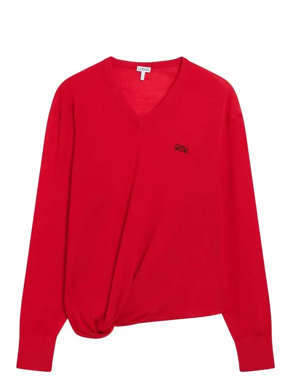 Loewe Merino Wool Draped Top - Red