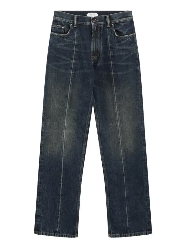 Versace Straight-leg Stonewashed Cotton Denim Jeans - Blue
