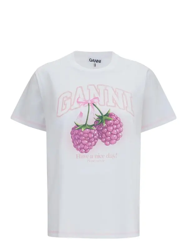 GANNI Cotton Raspberry T-shirt - White