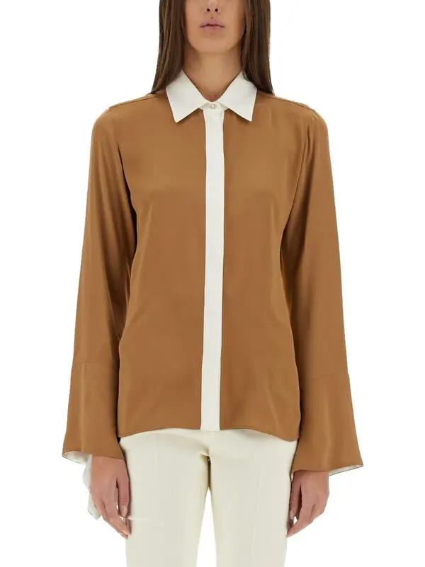 Max Mara Color Block Silk Shirt - Cream