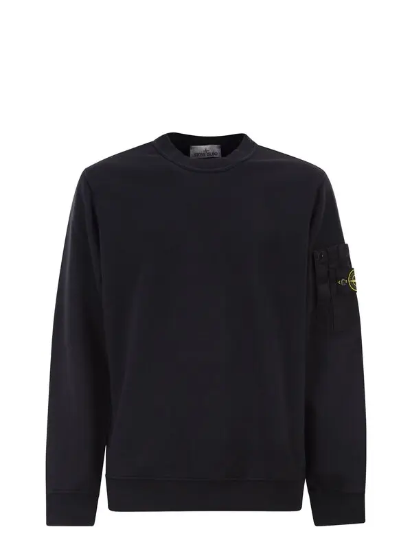 Stone Island Regular Fit Crew Neck Sweatshirt With Seasonal Pocket - Blue
