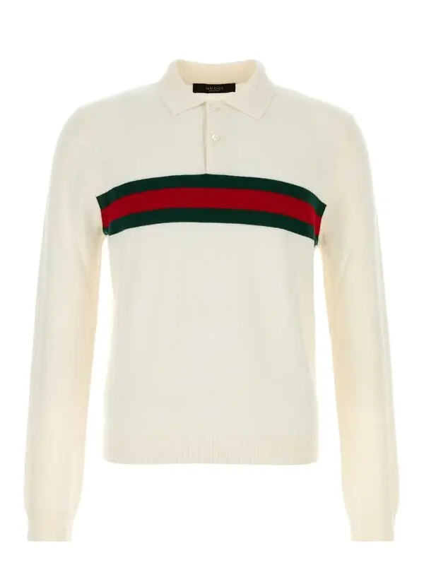 Gucci Ivory Cashmere Polo Shirt - White
