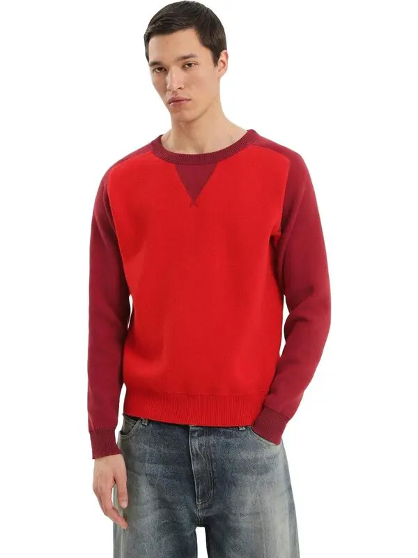 1989 STUDIO Color Block Crew Neck Sweater - Red