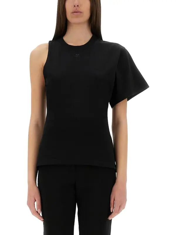 COURREGES One-shoulder Cotton T-shirt - Black