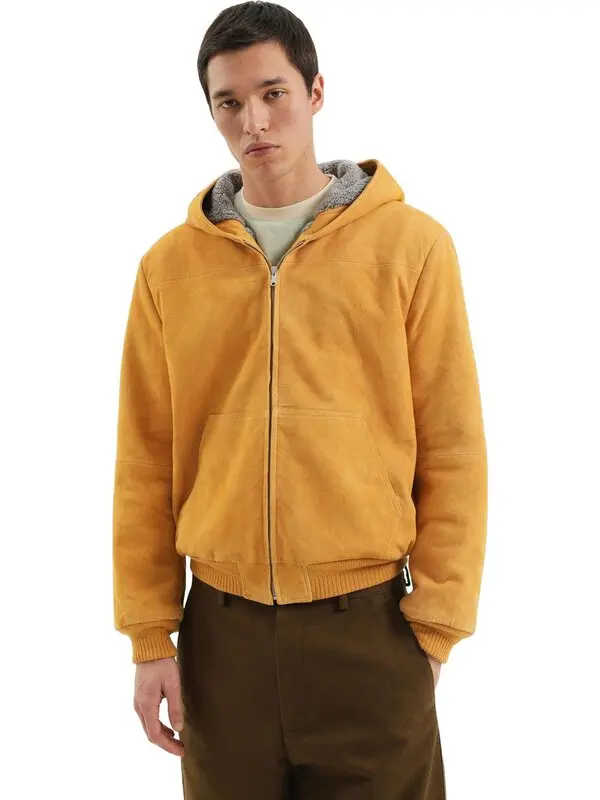 1989 STUDIO Suede Leather Hooded Jacket - Yellow