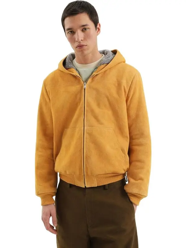 1989 STUDIO Suede Leather Hooded Jacket - Yellow
