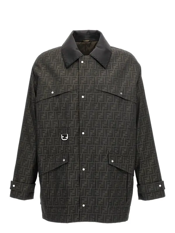 Fendi Ff Jacquard Waxed Fabric Jacket - Brown