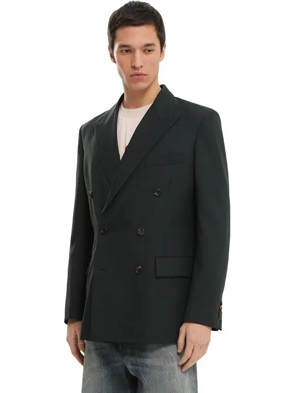 1989 STUDIO Dark Double-breasted Blazer - Green