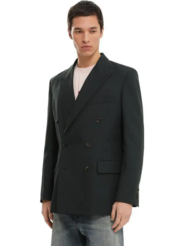 1989 STUDIO Dark Double-breasted Blazer - Green