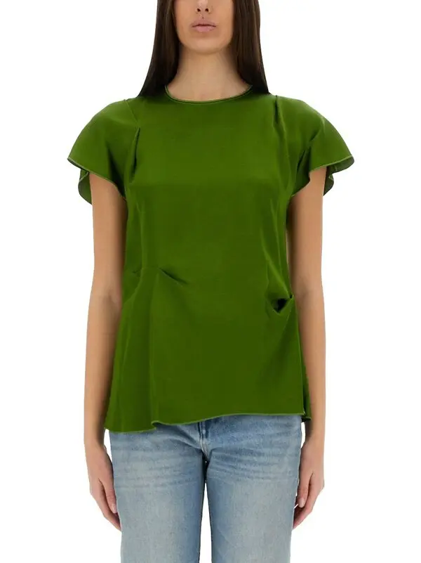 Victoria Beckham Folded Accent Short Sleeve Top - Green