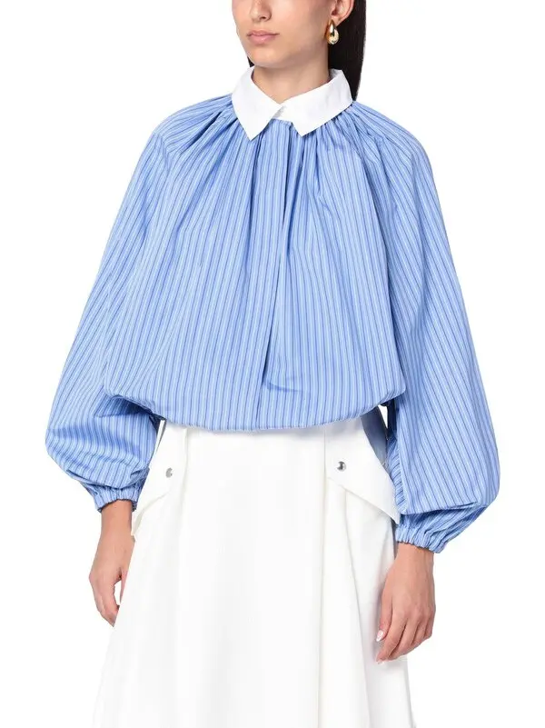 PATOU Striped Cotton Balloon-sleeve Shirt - Blue