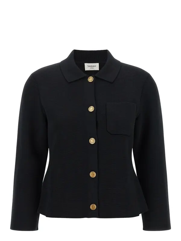Saint Laurent Cassandre' Medallion Cardigan - Black