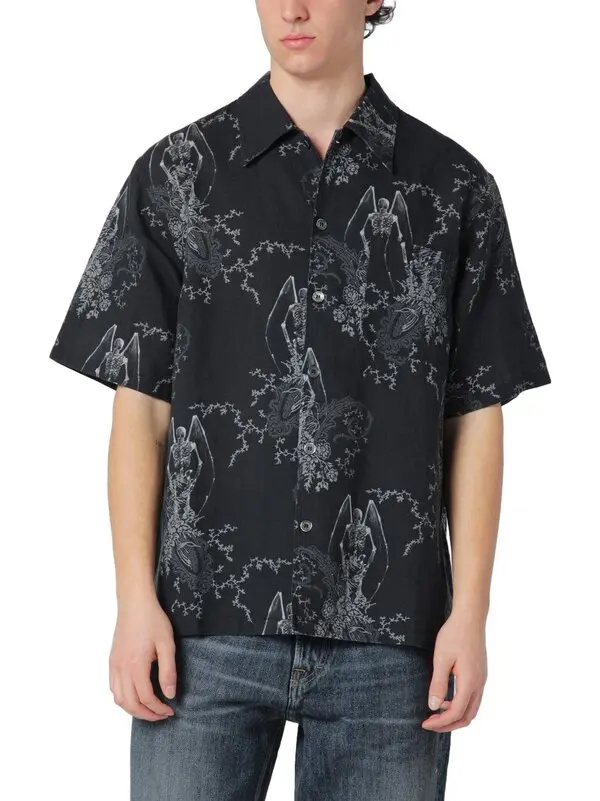 Our Legacy Death Paisley Print Shirt In Cotton And Linen - Black