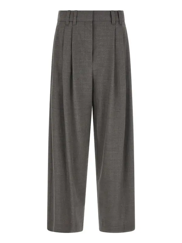 Brunello Cucinelli Wide Leg Cropped Tailored Trousers - Gray