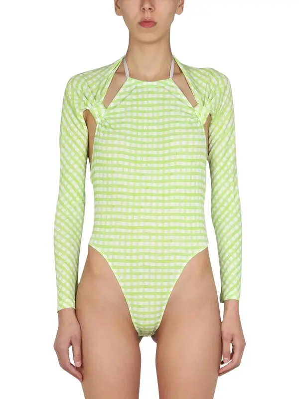 Jacquemus Gingham Cut Out Bodysuit - Green