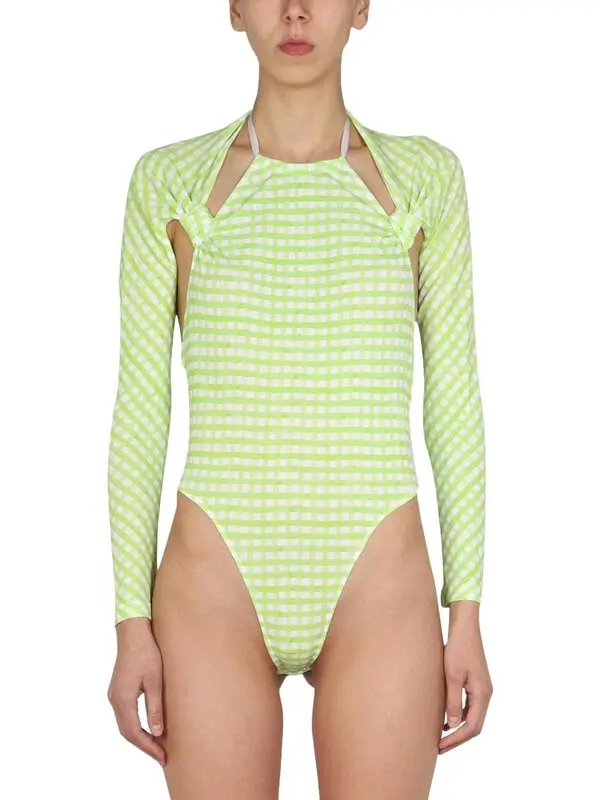 Jacquemus Gingham Cut Out Bodysuit - Green