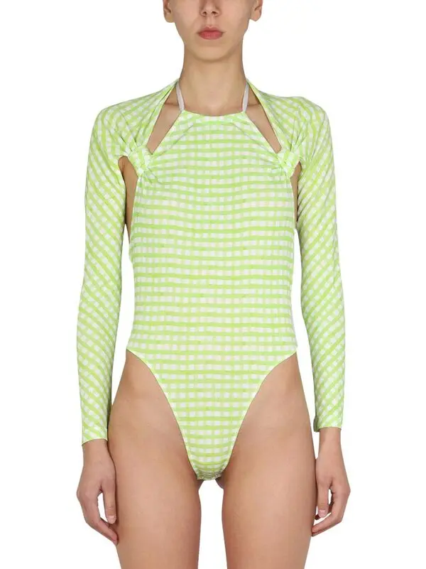 Jacquemus Gingham Cut Out Bodysuit - Green