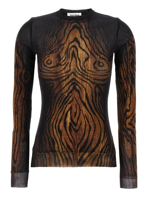 JEAN PAUL GAULTIER Wood Print Tulle Top - Multicolor