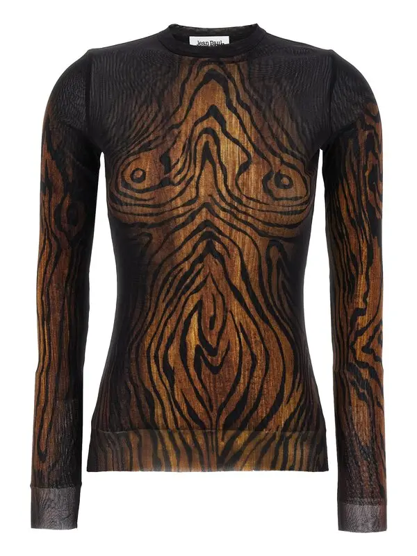 JEAN PAUL GAULTIER Wood Print Tulle Top - Multicolor