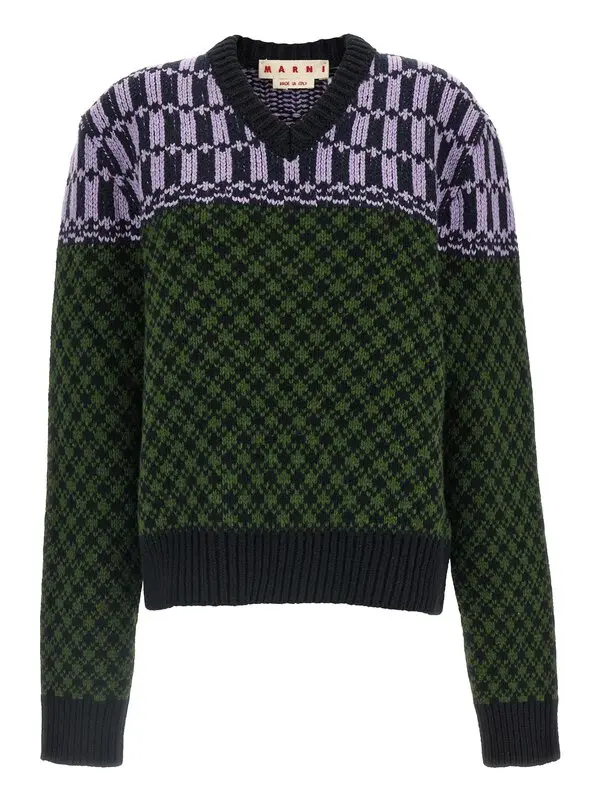 Marni Geometric Pattern V-neck Wool Sweater - Multicolor